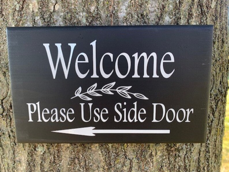 Welcome Please Use Side Door Directional Sign With Arrow Wood - Etsy