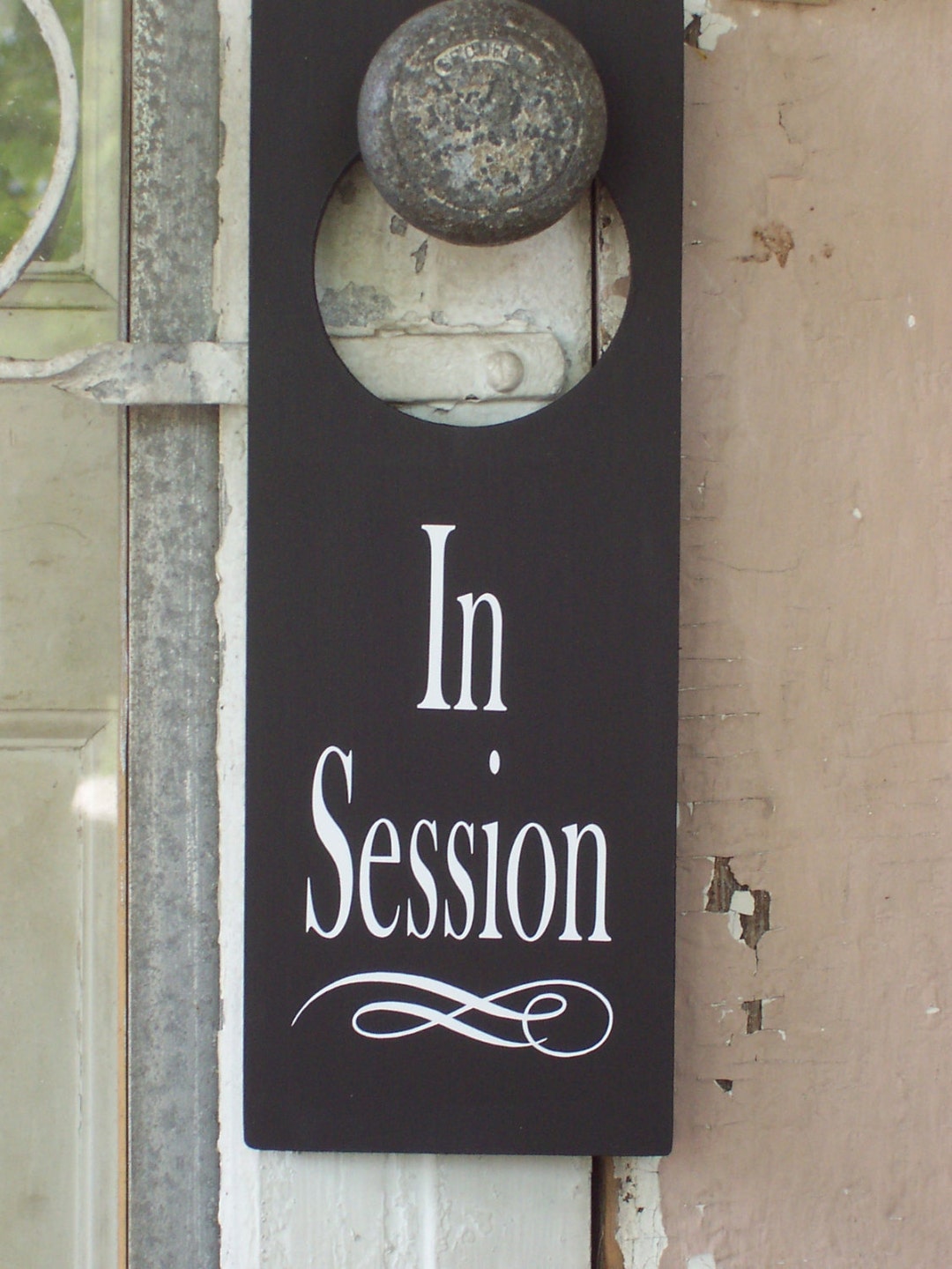 Door Knob Hanger Sign in Session Wood Vinyl Sign Door Knob Sign Spa ...