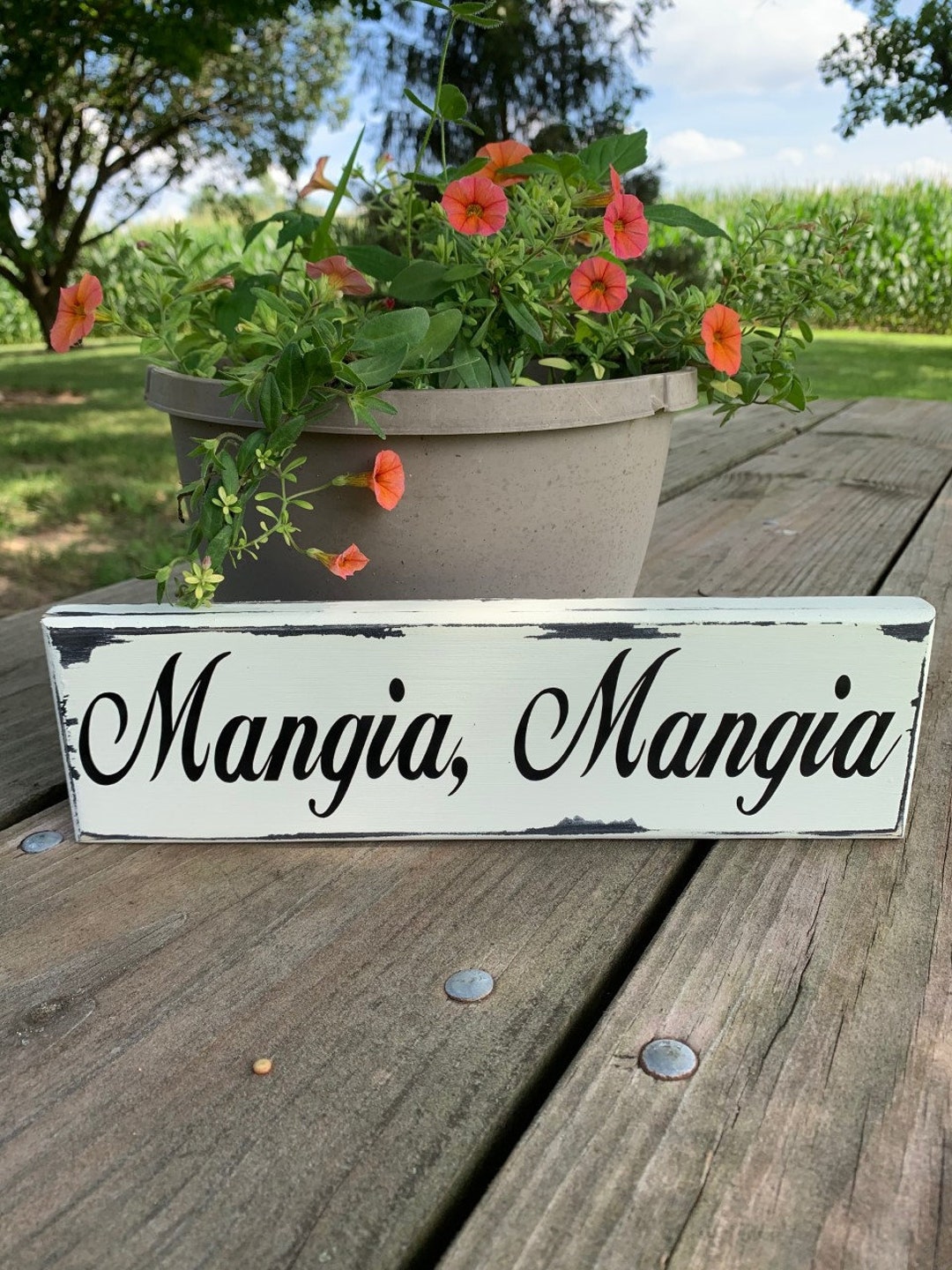 Mangia Mangia Wood Vinyl Sign Eat Eat Italian Signage Kitchen Dining ...