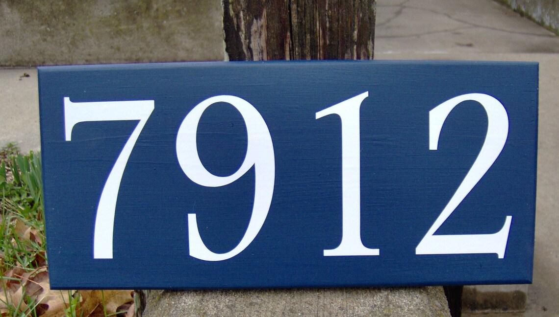 House Number Sign Wood Vinyl Sign Navy Blue Street Signs Wall - Etsy