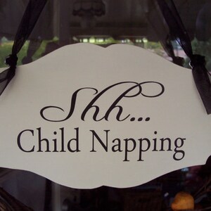 Shh Child Napping Sign Wood Vinyl Sign Bedroom Sign Door Hanger Nursery ...
