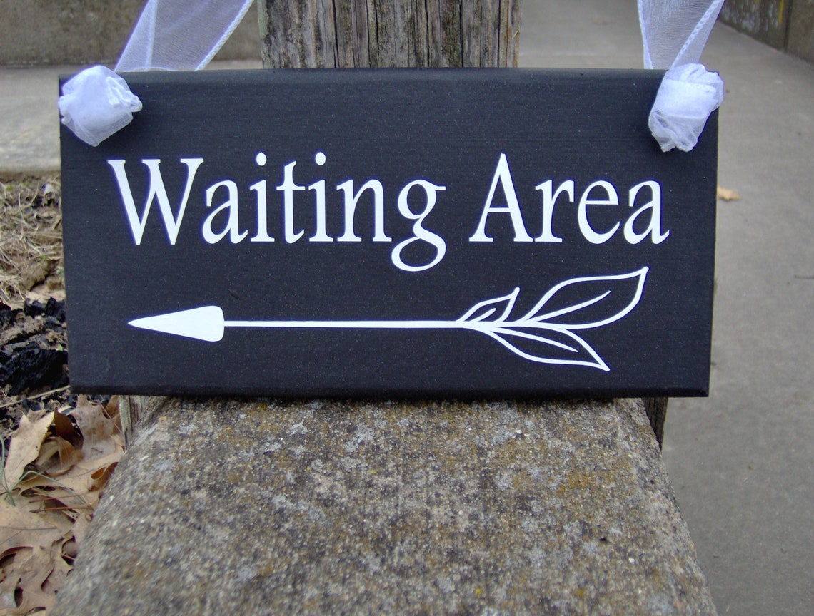 Waiting Area Sign Directional Arrow Wood Vinyl Sign Everyday | Etsy