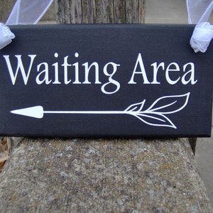Waiting Area Sign Directional Arrow Wood Vinyl Sign Business Door Decor ...