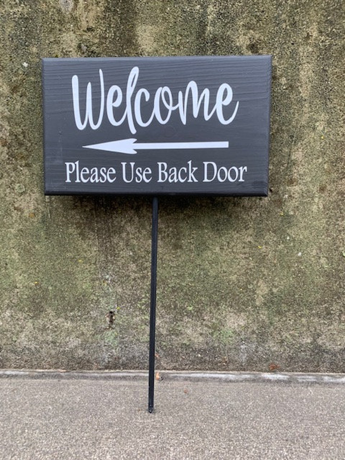 Welcome Please Use Back Door Wood Vinyl Sign Directional - Etsy
