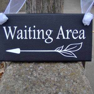 Waiting Area Sign Directional Arrow Wood Vinyl Sign Business Door Decor ...