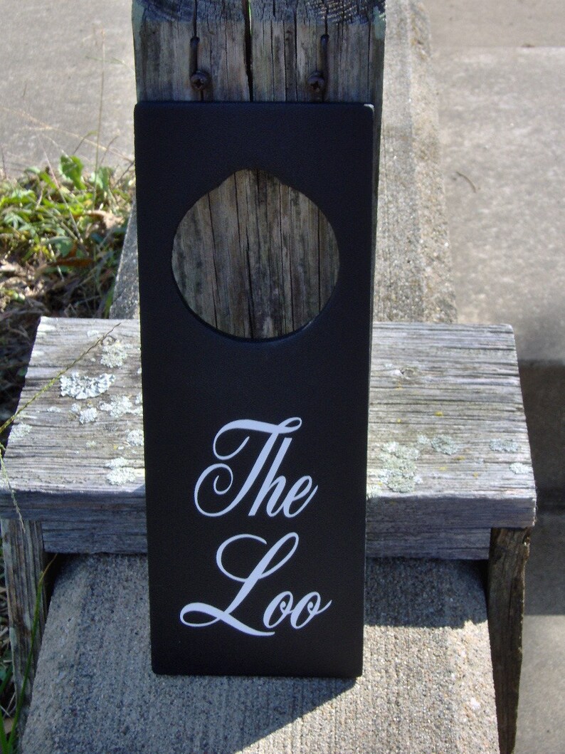 Loo Door Knob Hanger Wood Vinyl Signs for Bathroom Powder Room - Etsy