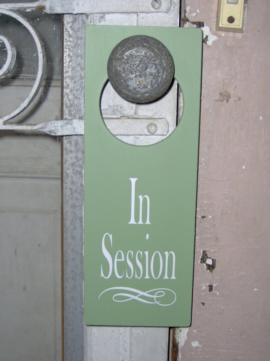 Door Knob Hanger in Session Wood Vinyl Sign Office Supplies Business ...