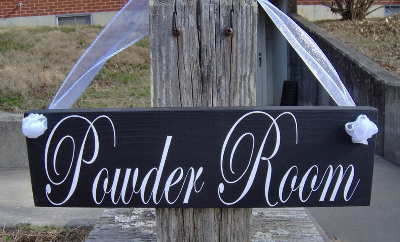 Bathroom Powder Room Sign Wood Sign Vinyl Sign Personalize - Etsy