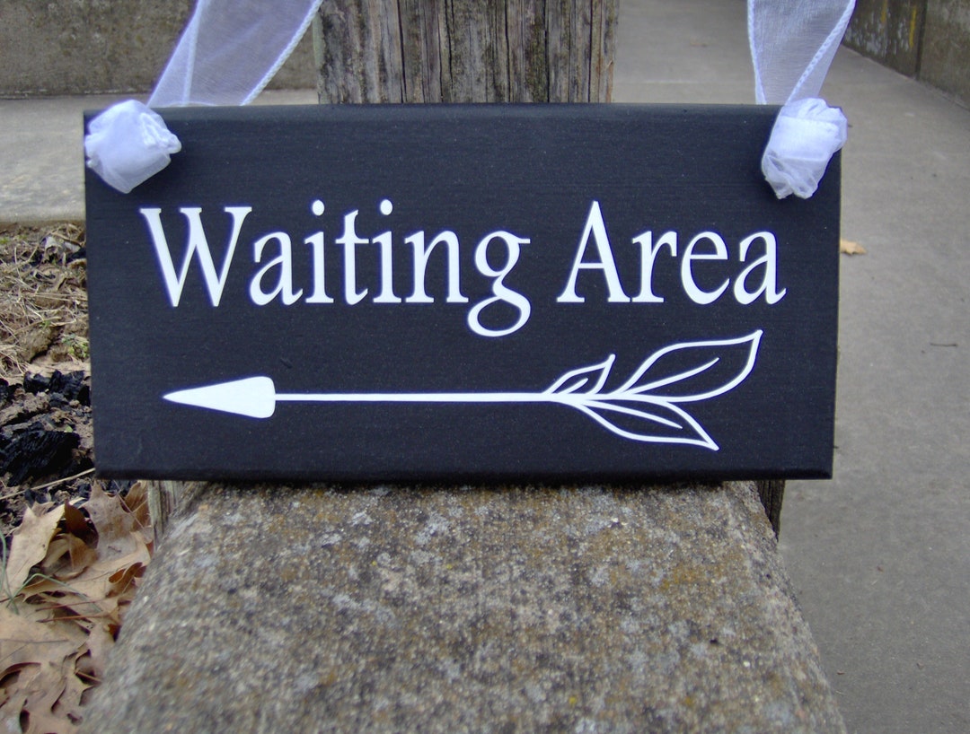 Waiting Area Sign Directional Arrow Wood Vinyl Sign Business Door Decor ...
