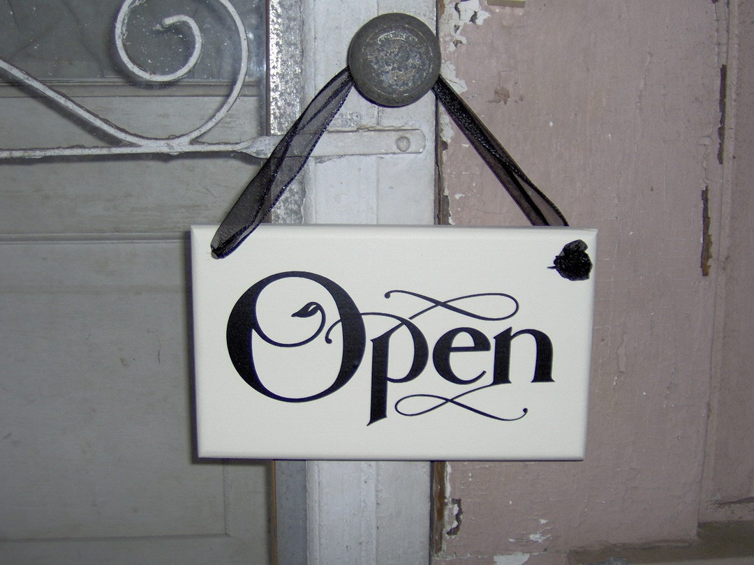 Open Sign Closed Sign Wood Vinyl Double Sided Sign Door Hanger Salon ...