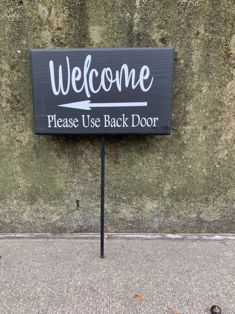 Welcome Please Use Back Door Wood Vinyl Sign Directional - Etsy