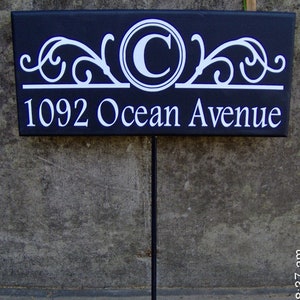 Initial Monogram House Number Plaque House Number Sign Wood Vinyl Stake ...