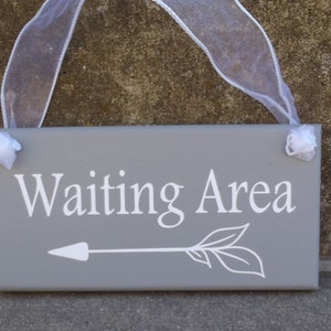 Waiting Area Sign Directional Arrow Wood Vinyl Sign Business Door Decor ...