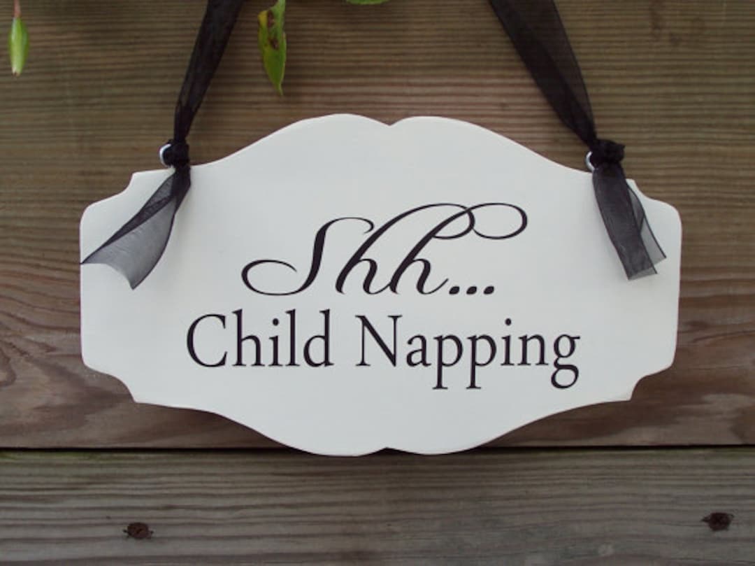 Shh Child Napping Sign Wood Vinyl Sign Bedroom Sign Door Hanger Nursery ...