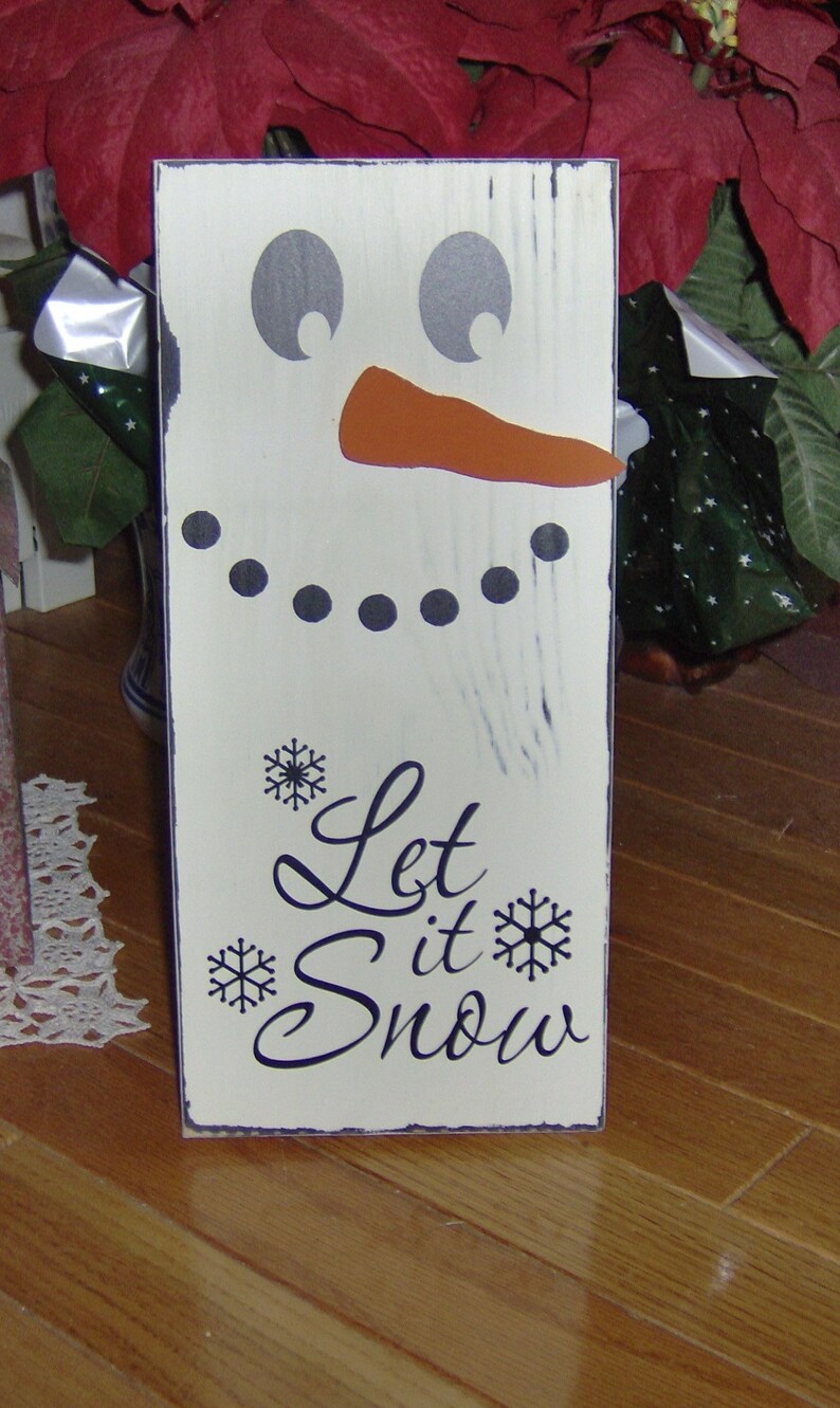 Winter Door Decor Let It Snow Snowman Wood Vinyl Sign | Etsy