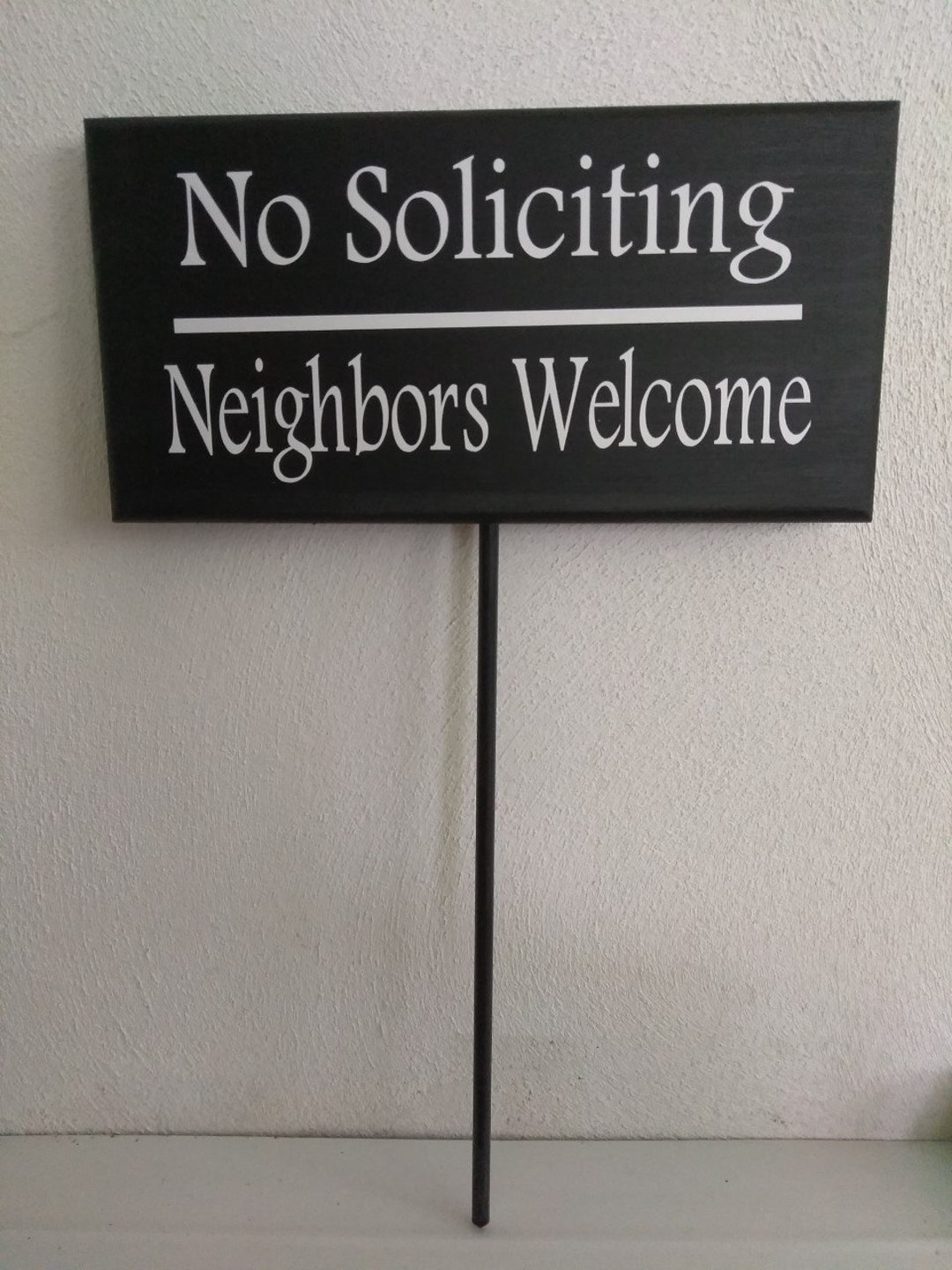 No Soliciting Neighbors Welcome Sign Wood Vinyl Stake Outdoor Signage ...