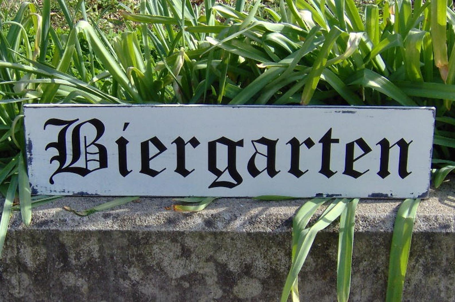 Biergarten Wood Vinyl Sign Farmhouse Distressed Bar Decorations Sign ...
