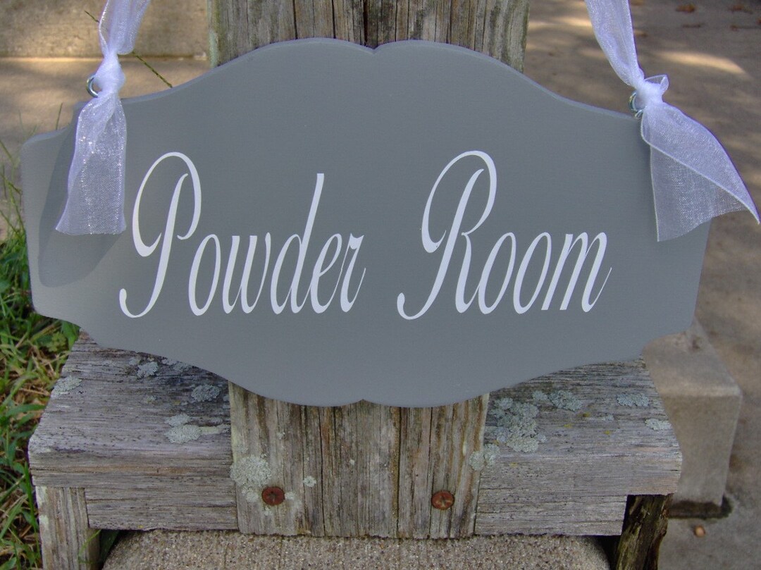 Bathroom Sign Powder Room Sign Wood Vinyl Scallop Design Restroom Man ...