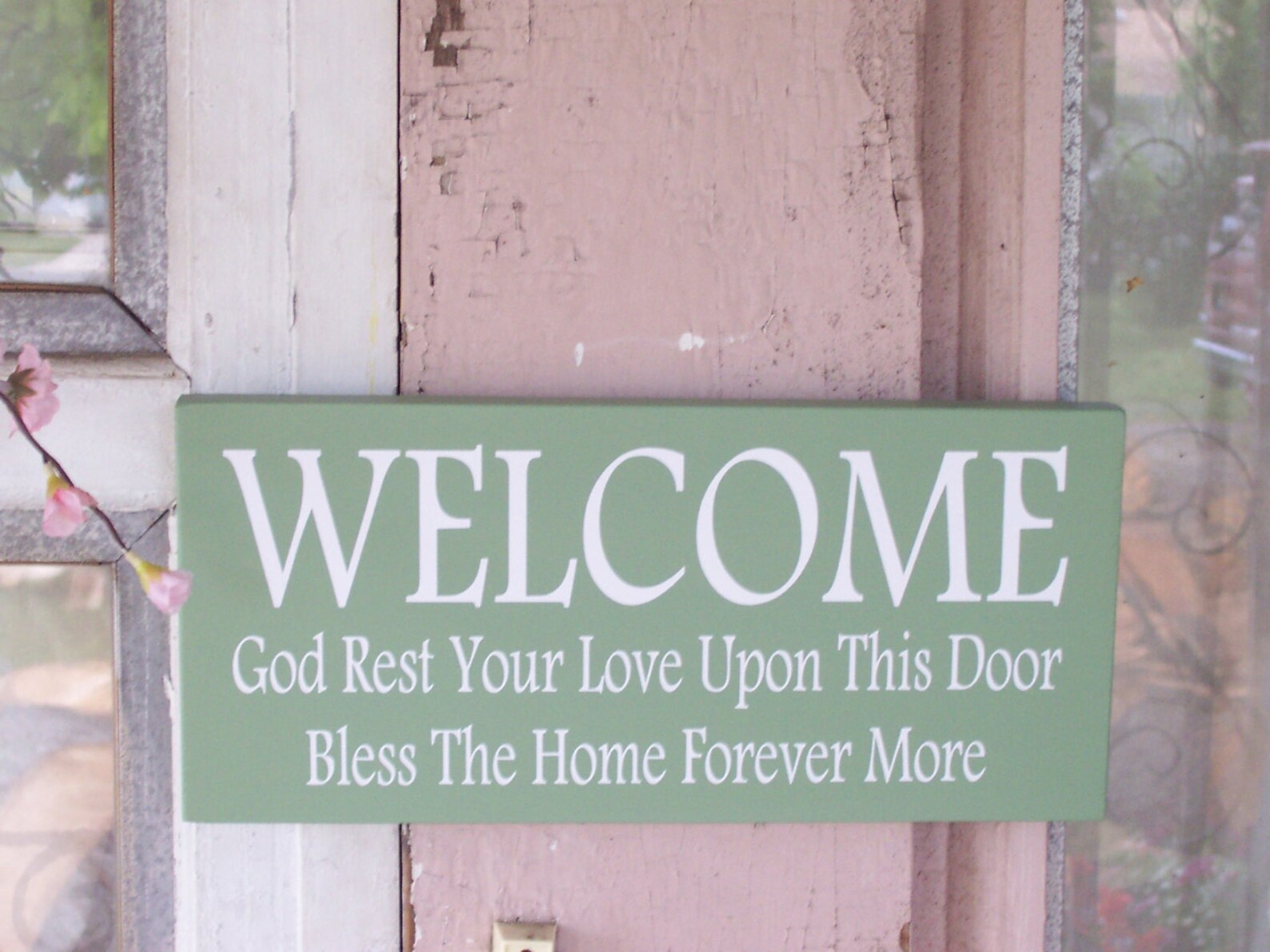 Entry Door Sign Welcome God Rest Your Love Upon Door Bless - Etsy