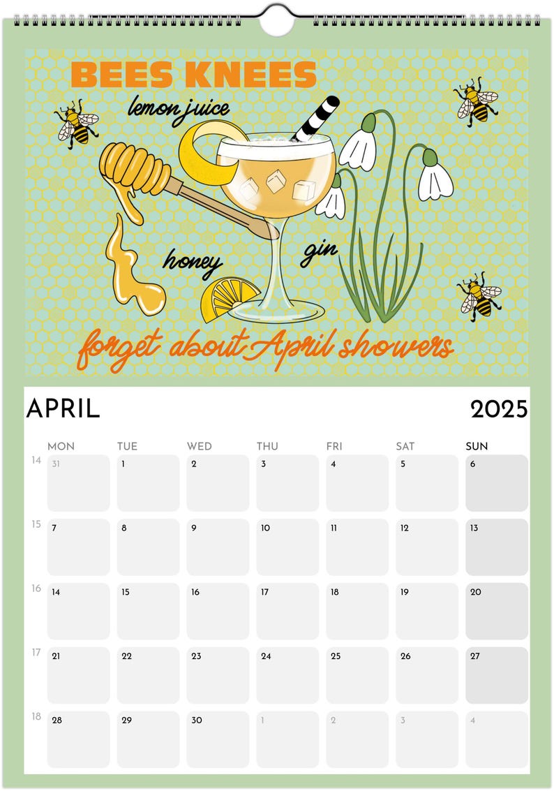2025 Illustrated Cocktails Wall Calendar Cocktail Recipies for All ...