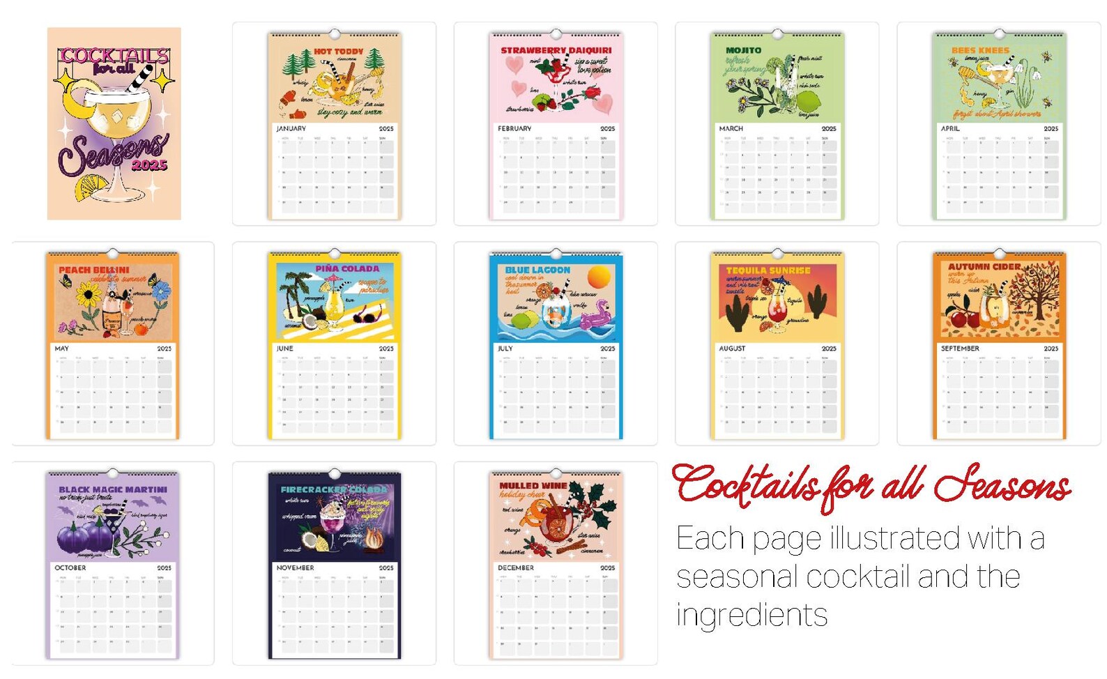 2025 Illustrated Cocktails Wall Calendar Cocktail Recipies for All ...