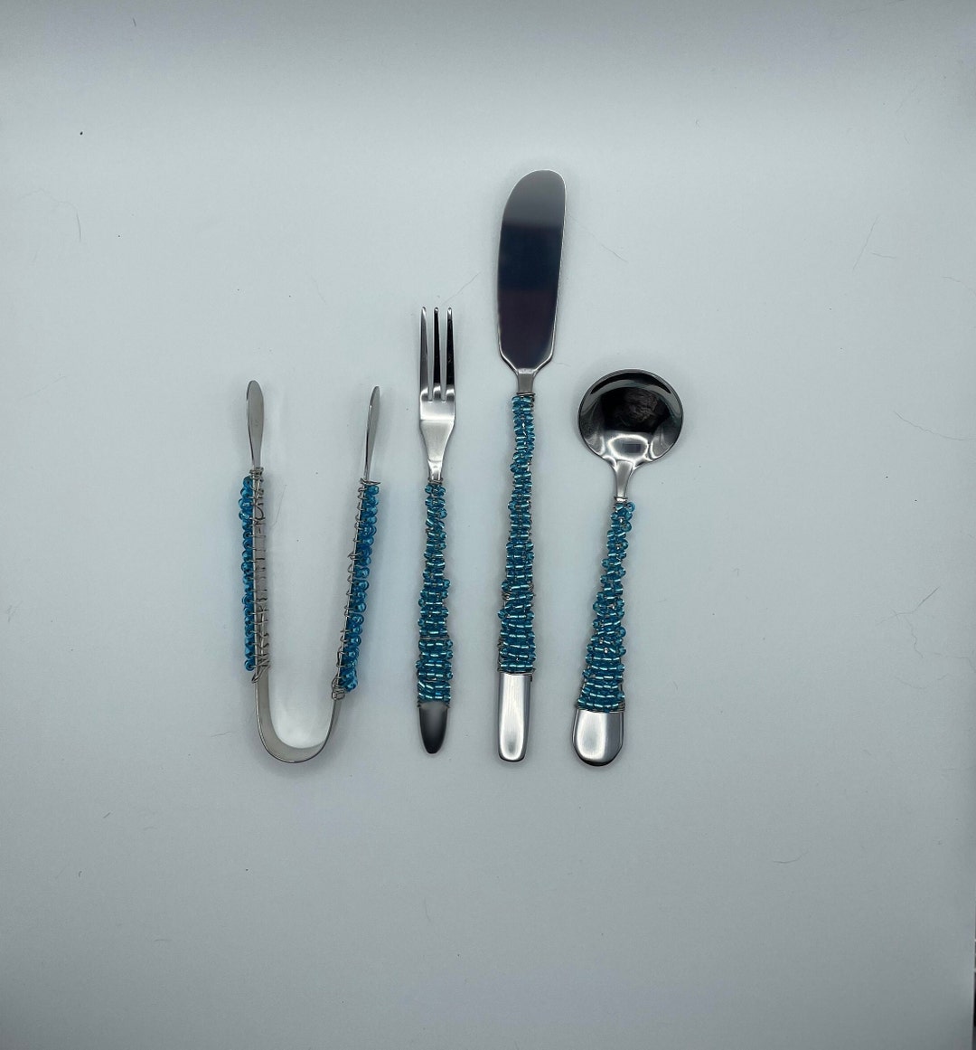 Beaded Charcuterie/appetizer Utensil Set Jupiter Blue Charcuterie Set ...