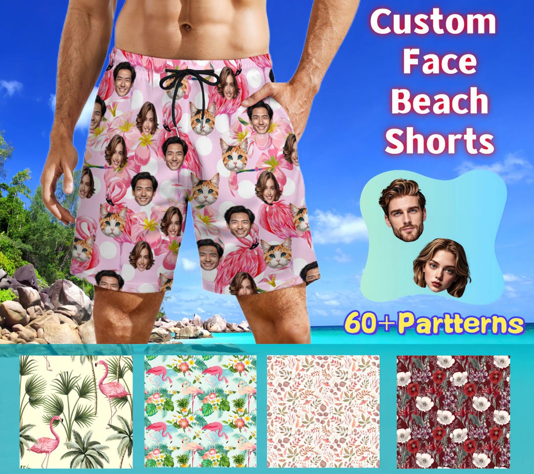 Custom Face Men Swimwear Personalized Men Bathing Suit Face on Beach ...