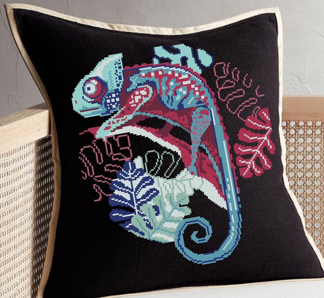 Blue Chameleon Cross Stitch Pattern: Easy DIY Cozy Gift (PDF) - Etsy