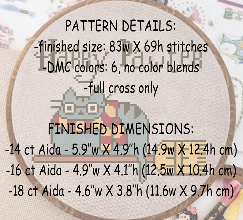 Cute Cat Pawter With Glasses on a Broom Cross Stitch Pattern PDF 83х69 ...