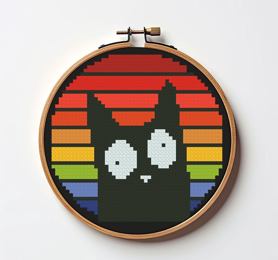 Funny Black Cat Cross Stitch Pattern: Bulging Eyes Embroidery (PDF ...