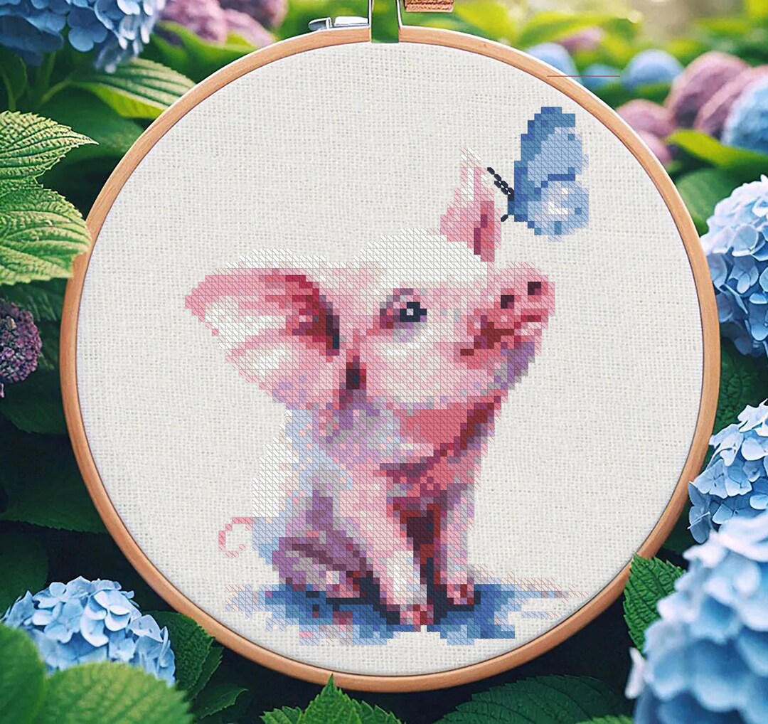 Cute Funny Piglet and Butterfly Cross Stitch Pattern PDF 60х80 Stitches ...