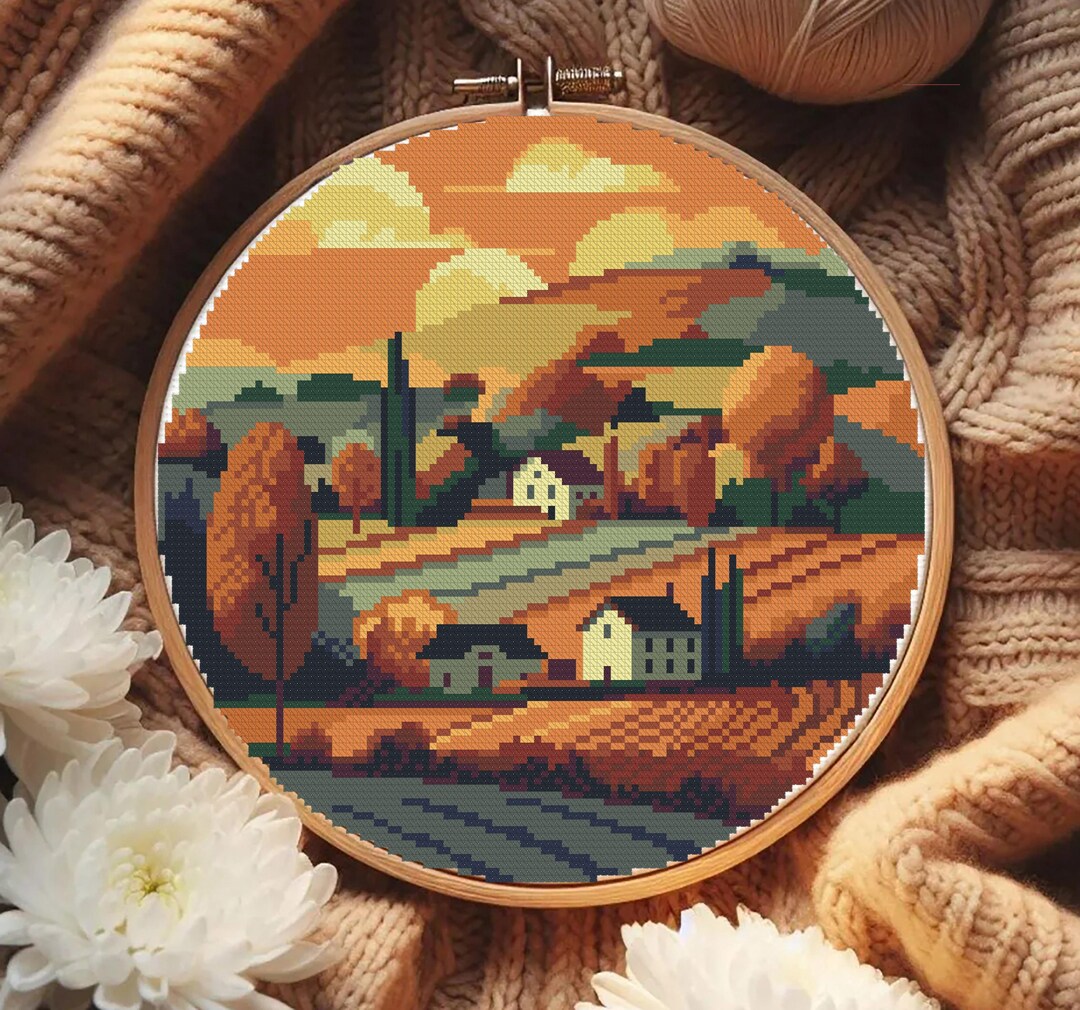 Tuscany Autumn Cross Stitch Pattern: Italian Landscape (PDF Pattern) - Etsy