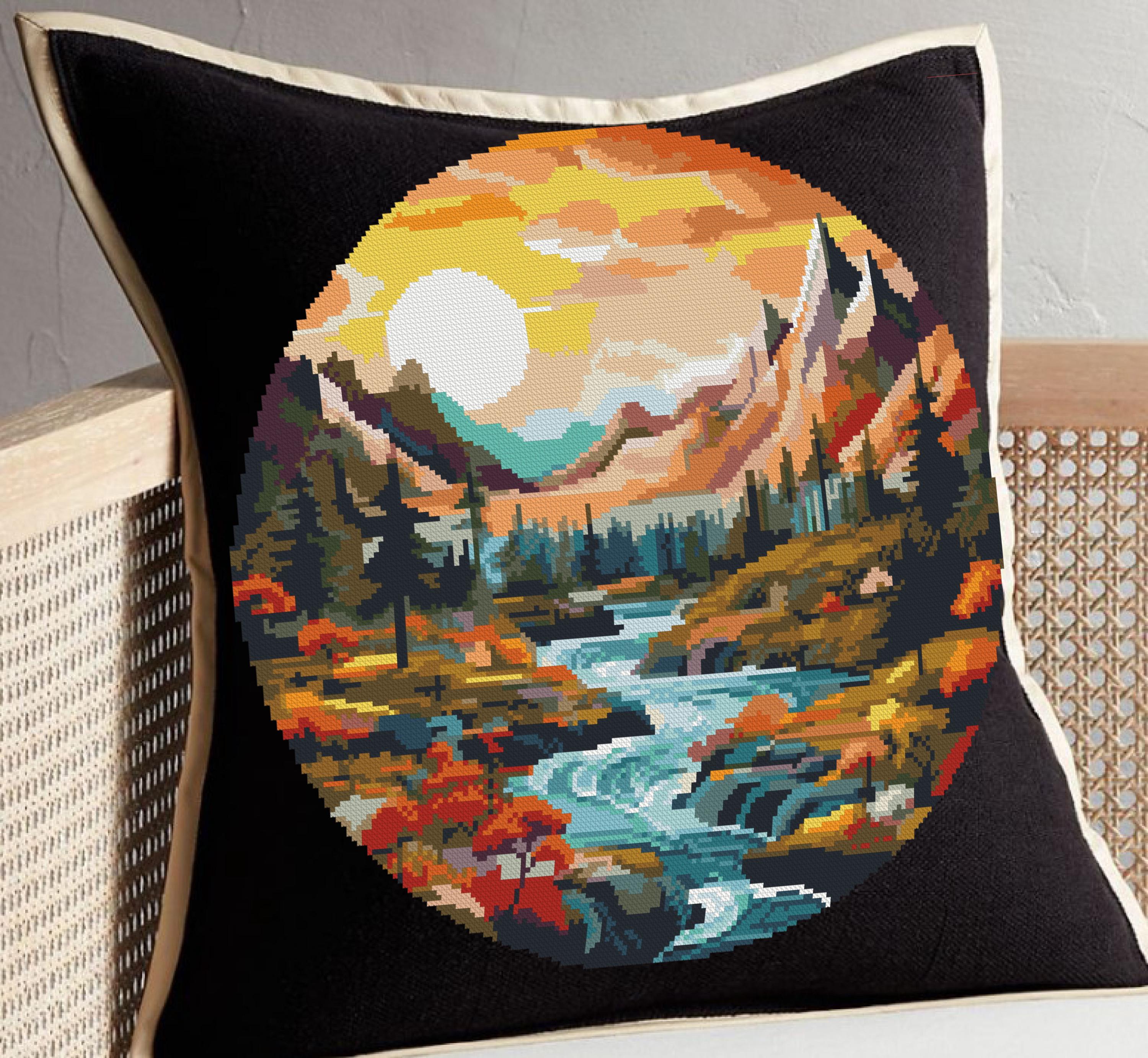Mountain River Cross Stitch Pattern: Sunset Landscape (PDF Pattern) - Etsy