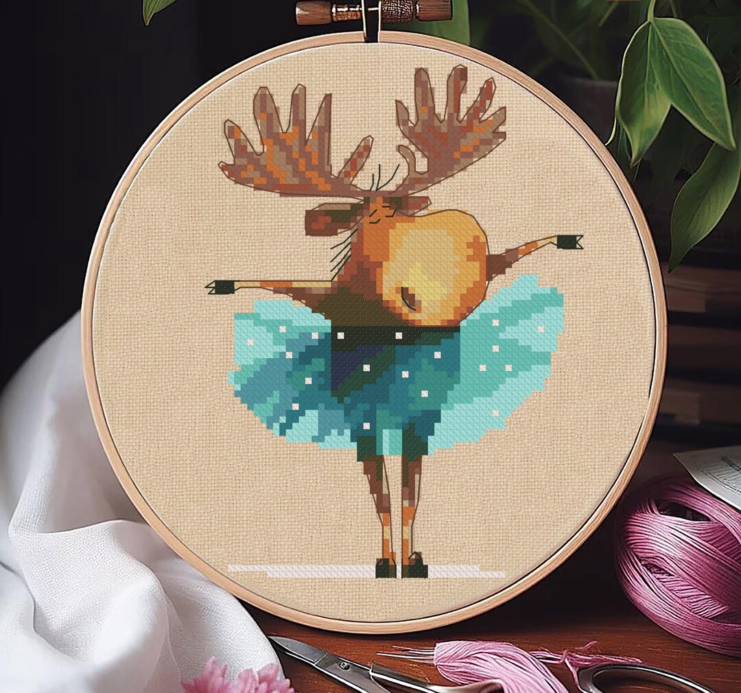 Dancing Moose in Tutu Cross Stitch Pattern: Funny Animal Design (PDF ...