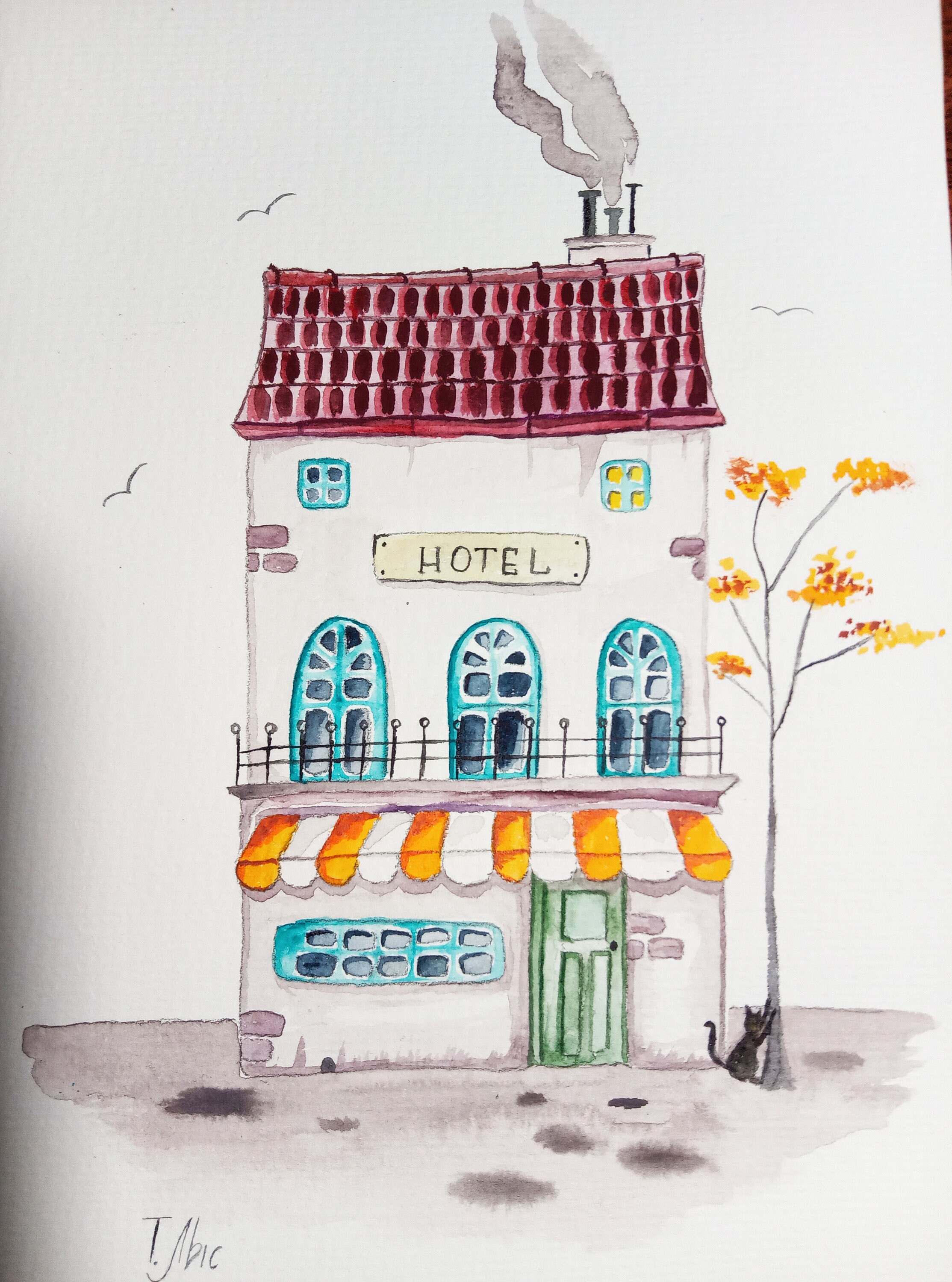 Watercolor Drawing Cute Cozy House 6x8 Inch Wall Decor Postcard ...