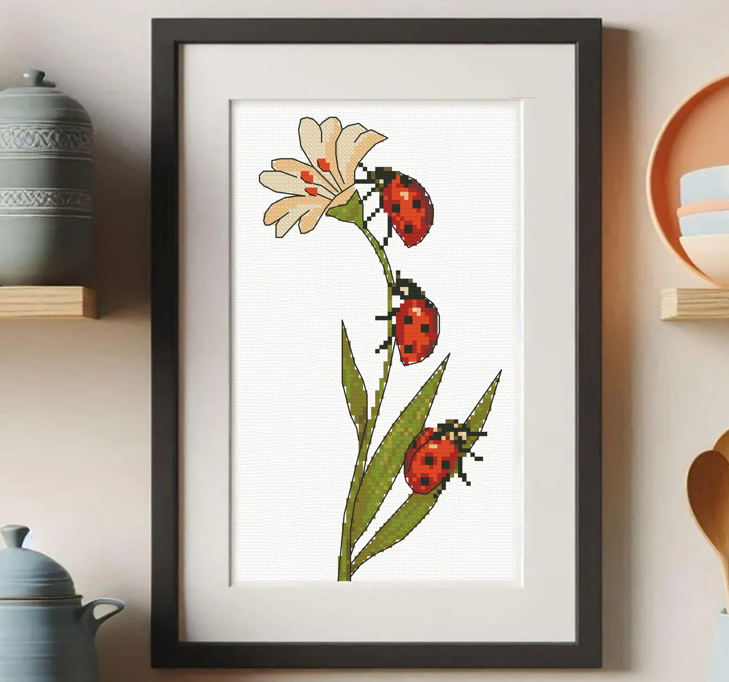 Ladybugs on a Flower Cross Stitch Pattern: Easy DIY Cozy Gift (PDF ...