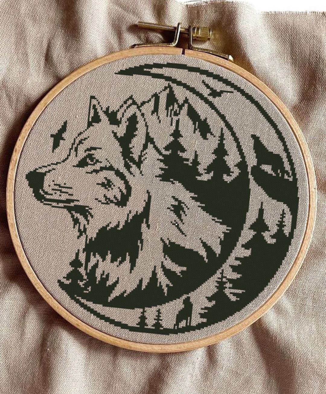 Wolf and Mountain Forest Cross Stitch Pattern PDF 162х160 Stitches ...