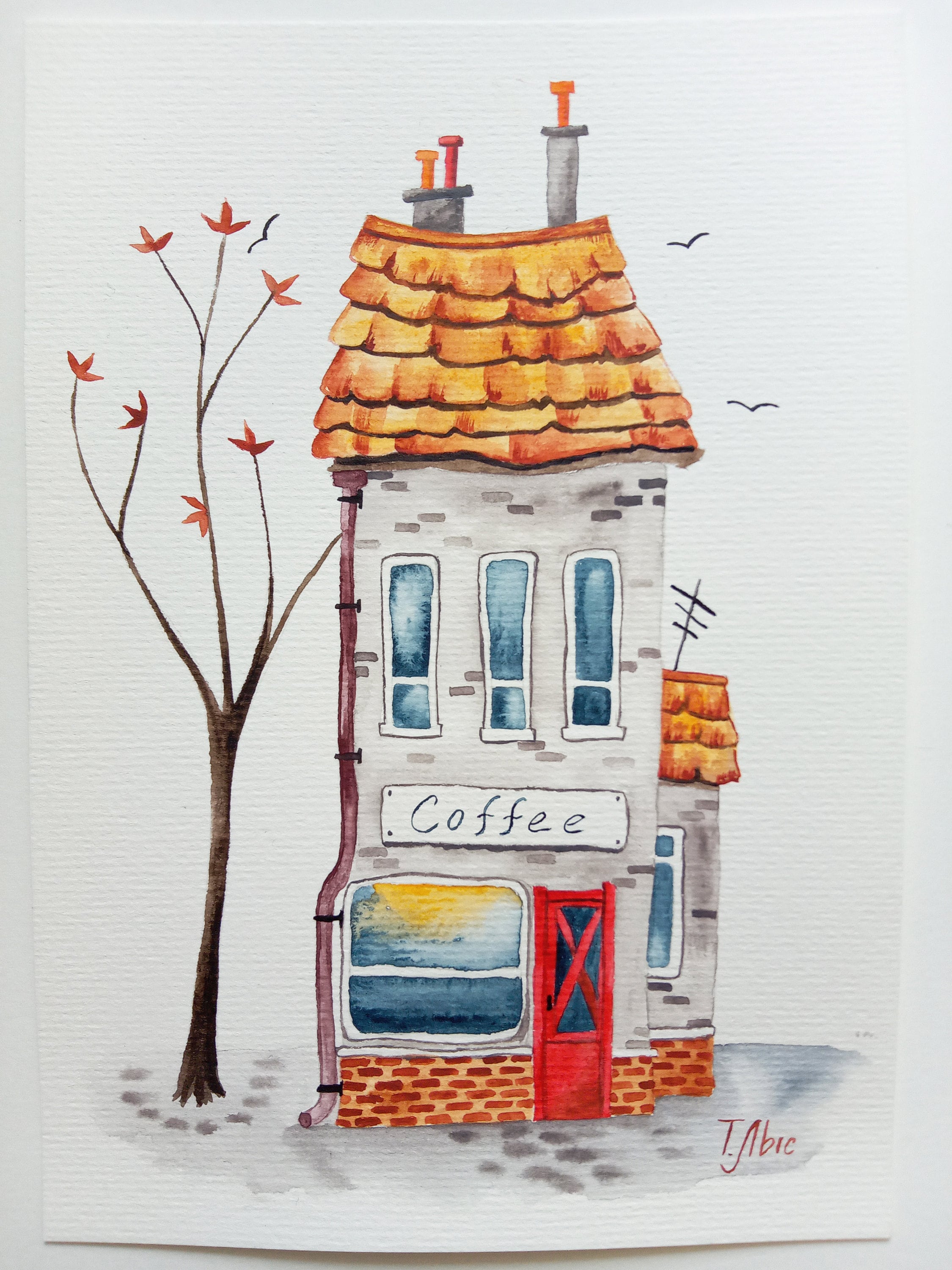 Watercolor Drawing Cute Cozy House 6x8 Inch Wall Decor Postcard ...