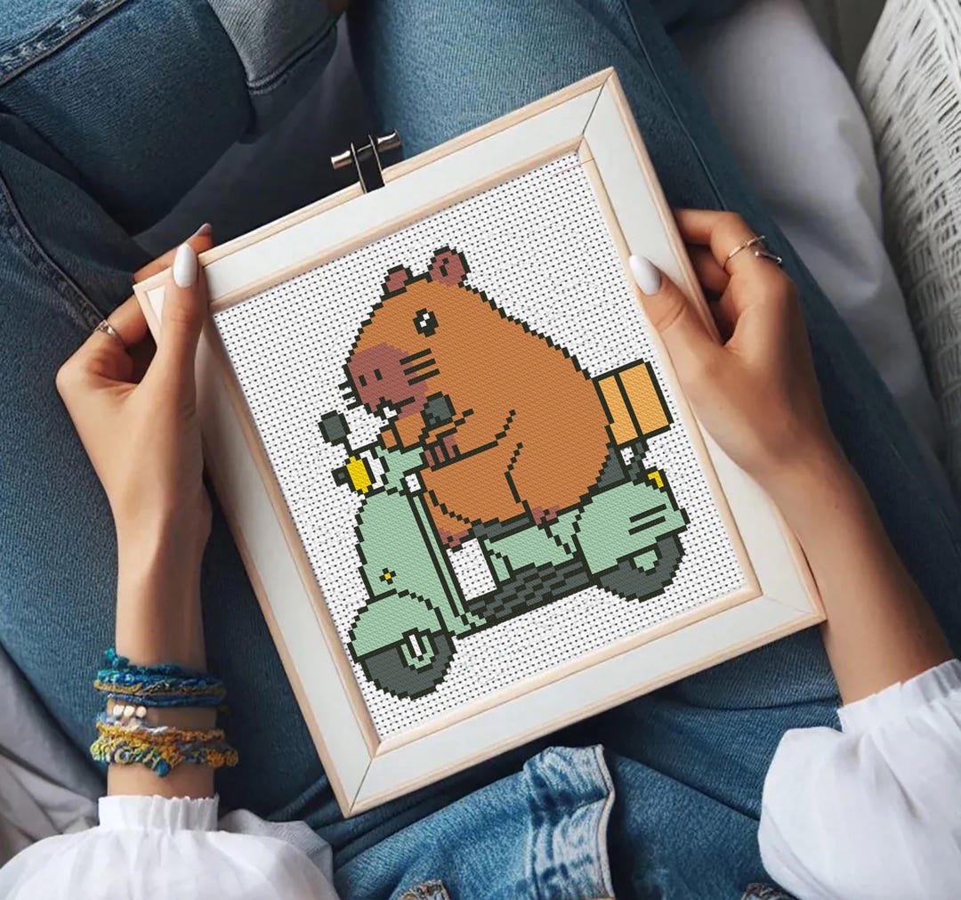 Funny Cute Capybara on a Moped Cross Stitch Pattern PDF 70х74 Stitches ...