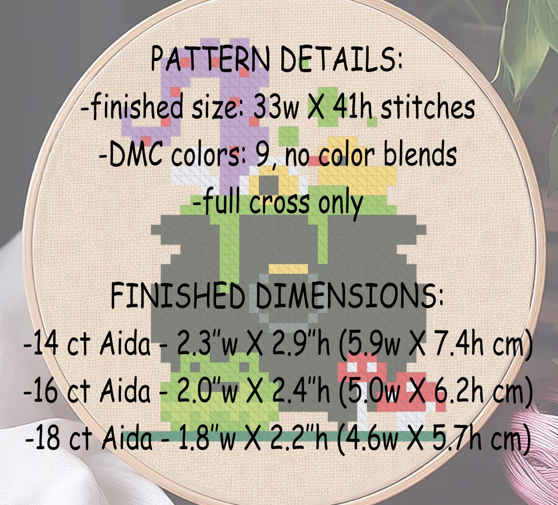 Witch's Cauldron Cross Stitch Pattern: Easy Cozy Potion Design (PDF ...