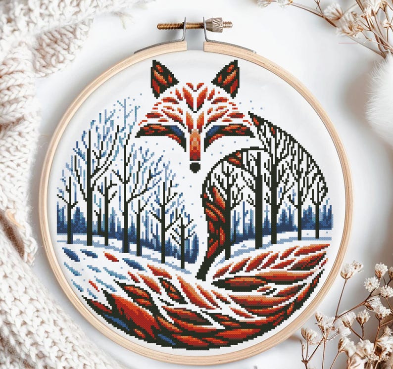 Fox in the Winter Forest Cross Stitch Pattern PDF 156х164 Stitches Wall ...