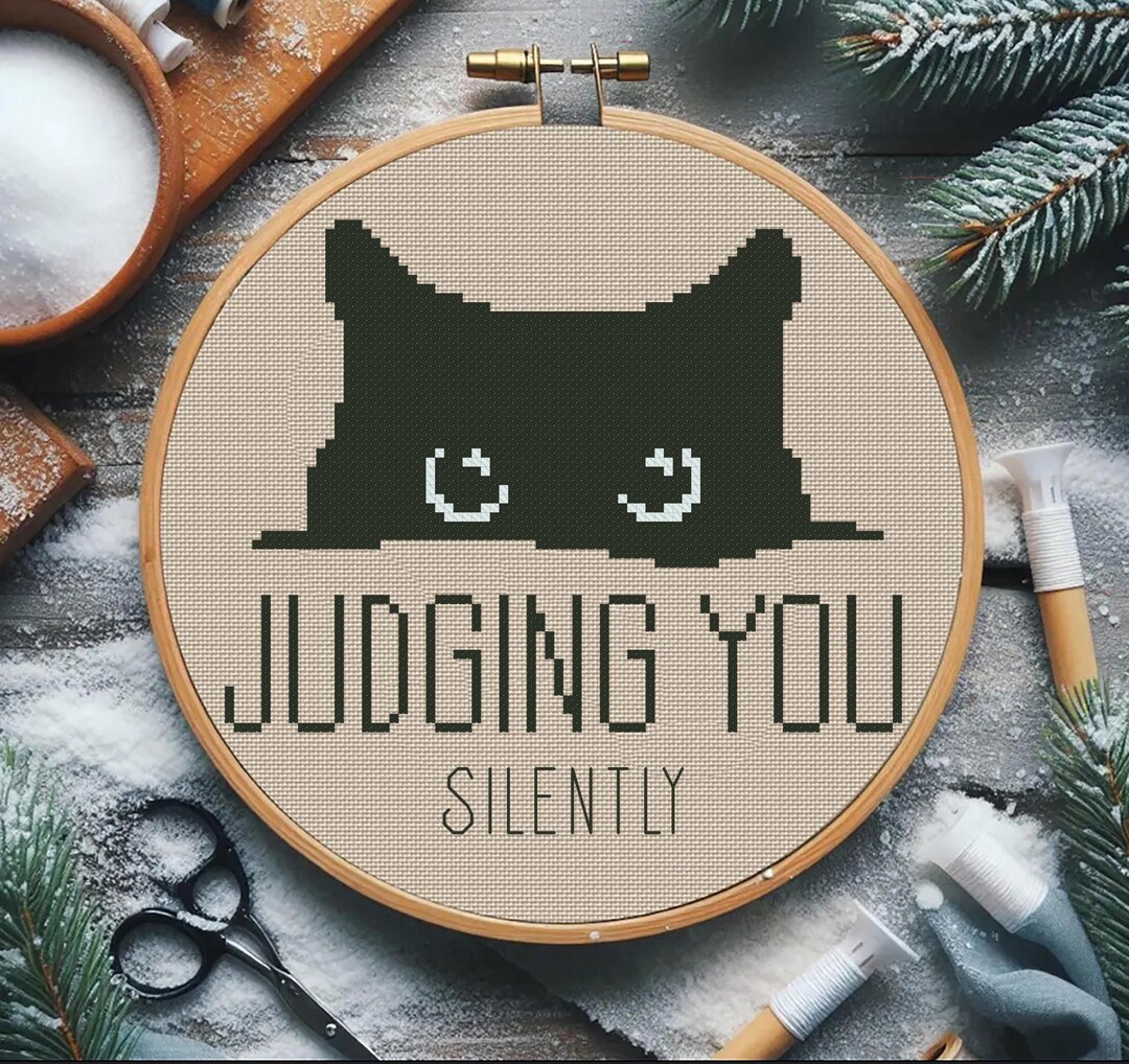 Judging Cat Cross Stitch Pattern, Funny Black Cat PDF (74x67 Stitches ...