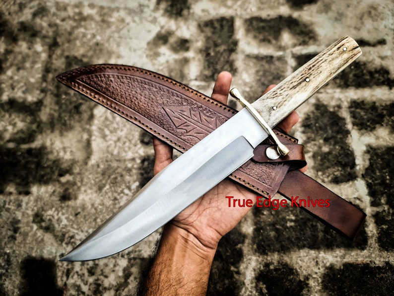 15.5 Handmade D2 Tool Steel Hunting Big Vintage Bowie Knife With Stag Handle Birthday ...