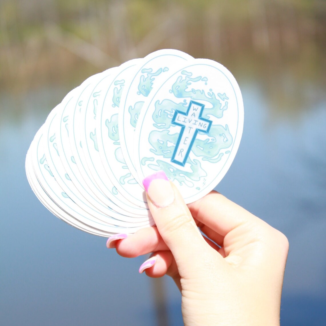 Living Water Cross Sticker - Etsy
