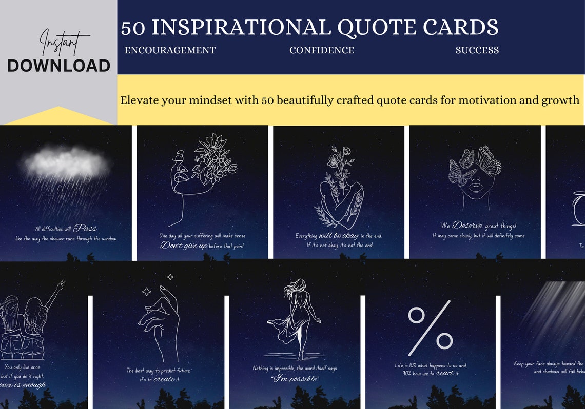 50 Inspirational Quote Cards, Positive Flashcards, Mindfulness Cards ...