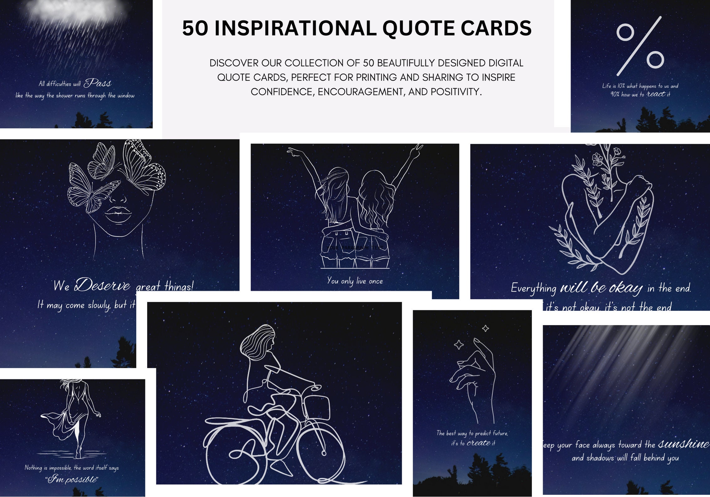 50 Inspirational Quote Cards, Positive Flashcards, Mindfulness Cards ...