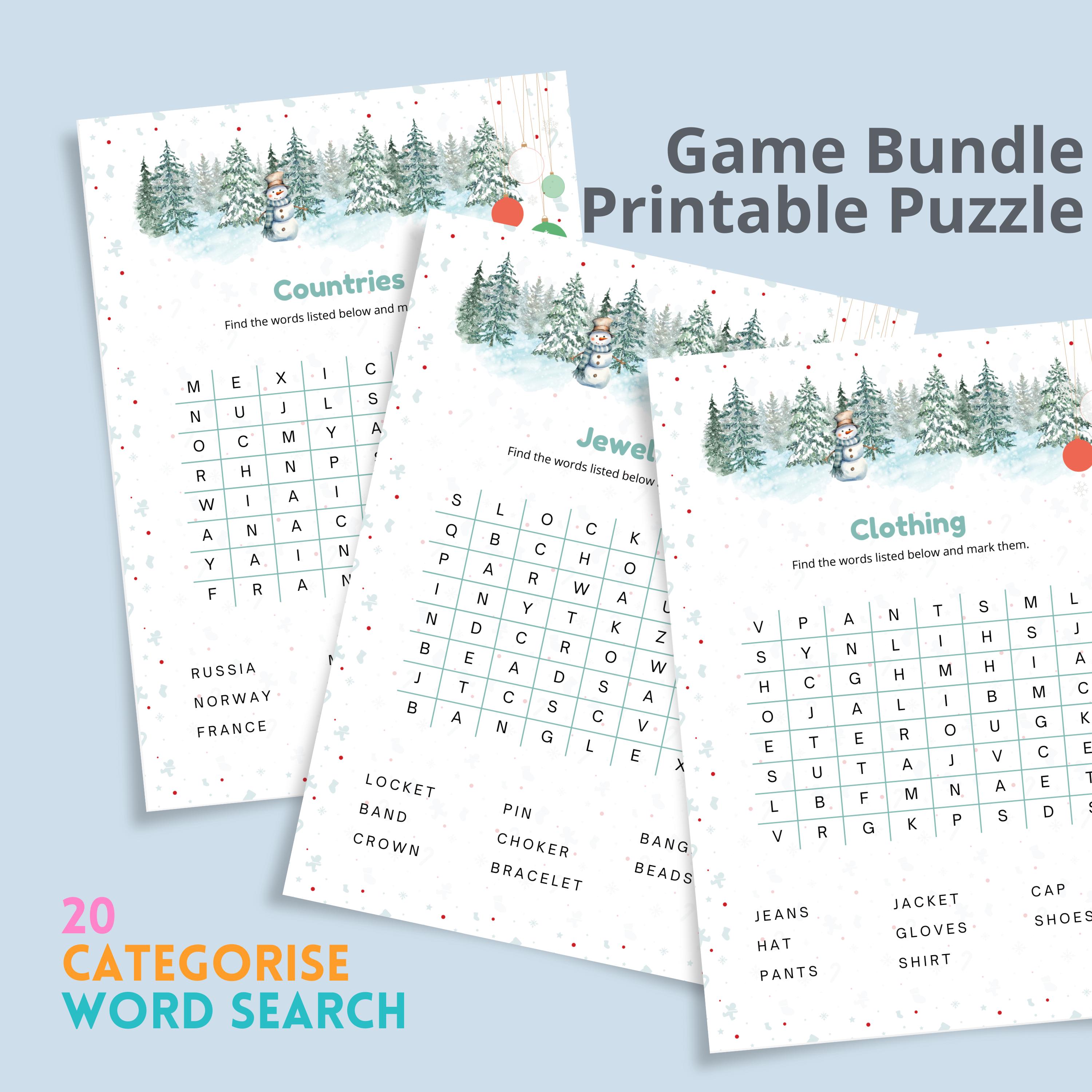 Party Printable Game Fun Holiday 20 Categories Word Search & Trivia for ...