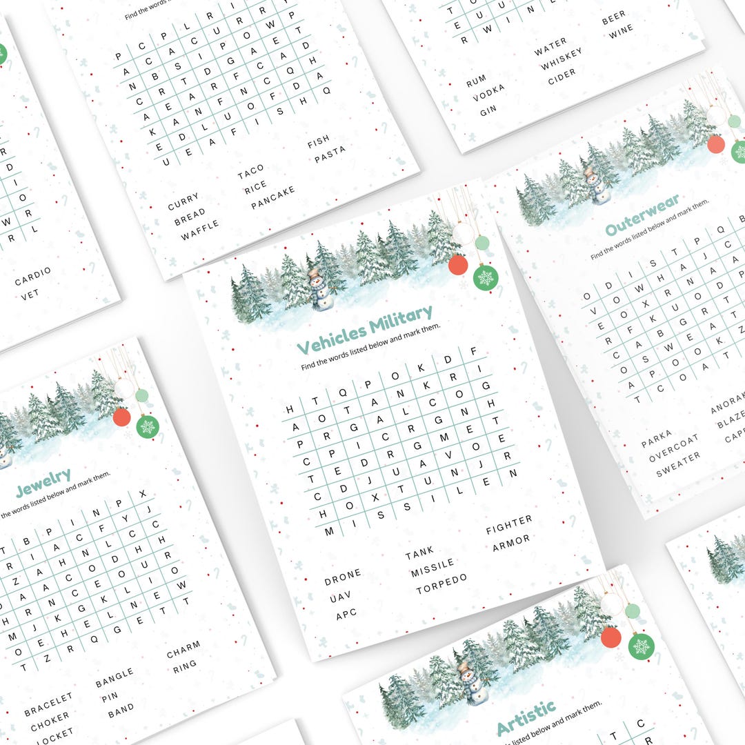 Game Fun Holiday Party Word Search Printable - 20 Categories Activities ...