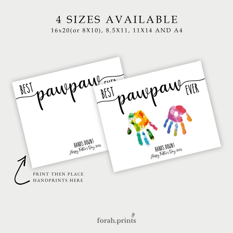 Handprint Art, Fathers Day Gift for Grandpa, Best Pawpaw Ever, Grandpa ...