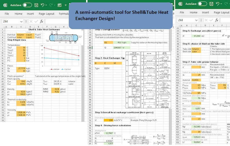 Shell&tube Heat Exchanger Design - Excel File for Chemical Engineer - Etsy